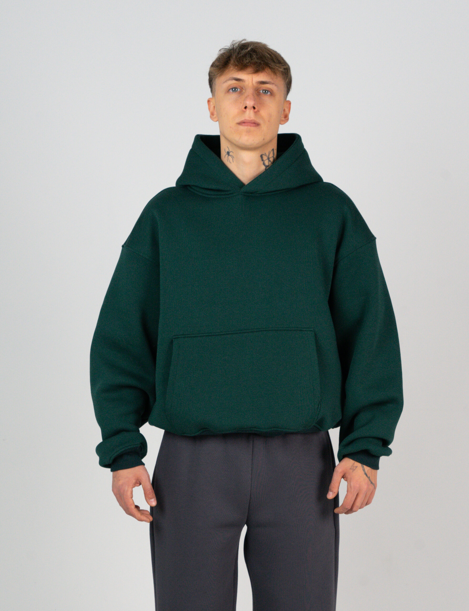 BOXY HEAVYWEIGHT HOODIE – BOTTLE GREEN – Merge Of Global